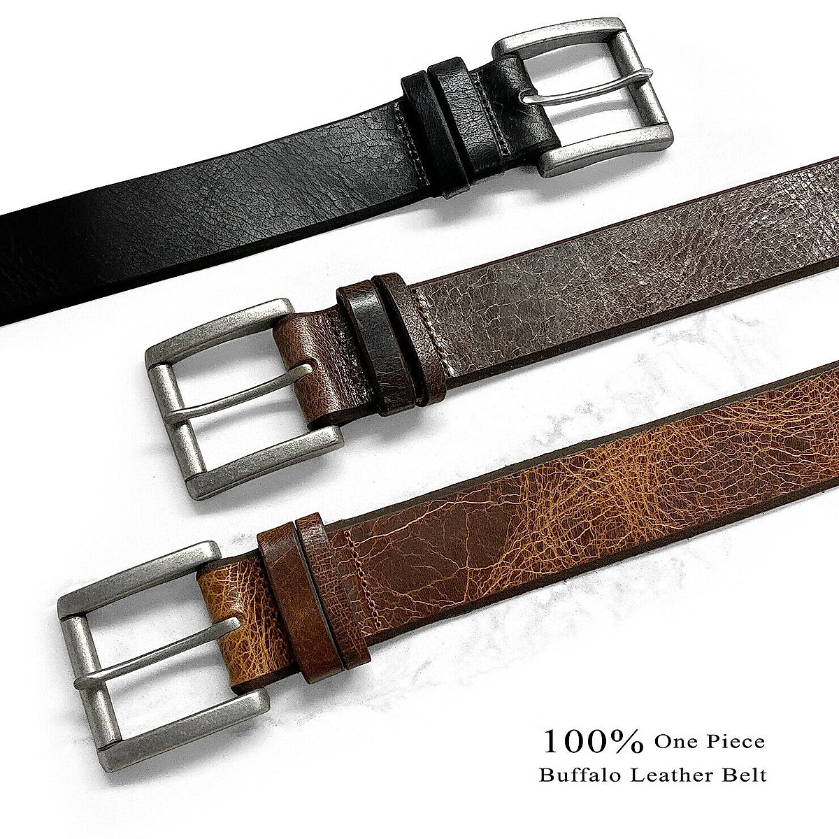 BS0008 Genuine Full Grain Leather Vintage Casual Jean Belt 1-1/2"(38mm) Wide (Tan, 32)