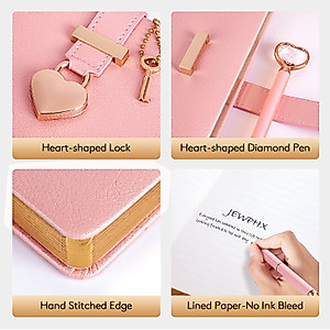 JEWPHX Heart Shaped Lock Diary with Key&Heart Diamond Pen,PU Leather,Personal Organizers Planner Journal Notebook Gift for Women Girls