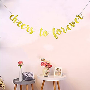 StarsGarden Cheers to Fovever Banner Hanging Garland -Perfect Decoration for Bridal Shower, Engagement, Bachelorette, Wedding Party(Gold)