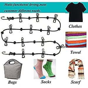 Portable Clothesline with 12pcs Clips, 3 Pack Windproof Travel Camping Clothes line Retractable Elastic Laundry Drying Clothes Line for Backyard, Hotel, Outdoor and Indoor Use(Black+Blue+Purple)