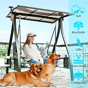 Boaisdus Swing Cushions 3 Seater Replacement Waterproof Porch Swing Cushions with Backrest and 8 Ties Thicken 4" Bench Cushion Replacement Patio Swing Cushion for Outdoor Furniture(60x40in)