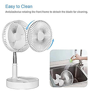 Portable Foldable Cordless Fan Rechargeable, Portable Pedestal Fan Foldaway Standing Fan Desk and Floor Fan Wireless with 7200Mah Battery Operated Standing Fan for Home Kitchen Outdoor Camping (White)