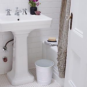 Autumn Alley Handcrafted White Bathroom Trash Can, Round Open-Top Bathroom Wastebasket White Stylish Metal Wastebasket for Home, Office, Bedroom Decorative Waste Basket Decor, White, 2 Gal.