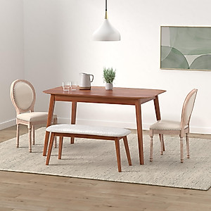 Nrizc French Country Dining Chairs Set of 4, Leather Farmhouse Dining Room Chairs with Round Back, Solid Wood Legs, Oval Side Chairs for Kitchen/Bedroom/Dining Room