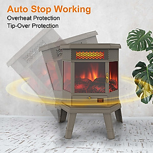 RealSmart Electric Fireplace Heater 22'' Freestanding Fireplace Stove Infrared Fireplace with 3D Flame Effect Remote Control, Timer, Overheating Protection Heater for Indoor Use Brown