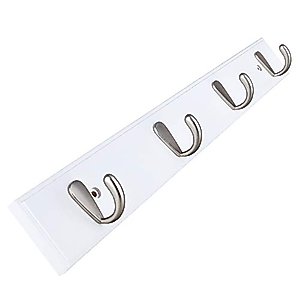Wall Mount Coat Rack, 4-Hook Heavy Duty Wooden Key Organizer, Decorative Hook Rail for Entryway, Bedroom, Hallway, Mounted Hanger for Hats, Towels, Clothes, Bags (White)