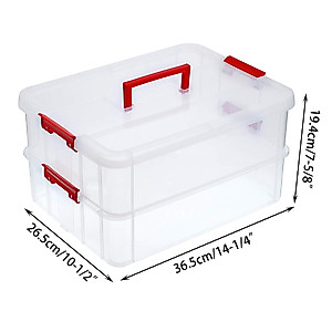 BTSKY 2 Layer Stack & Carry Box, Plastic Multipurpose Portable Storage Container Box Handled Organizer Storage Box for Organizing Stationery, Sewing, Art Craft, Jewelry and Beauty Supplies(Red)