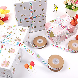 MAMUNU 3 Rolls Happy Birthday Ribbon, 3/5" and 1" Wide Birthday Cake Ribbon White Satin Polyester Ribbon, for DIY Birthday Craft, Gifts Wrapping, Bow Making(30Yds) (3 roll)