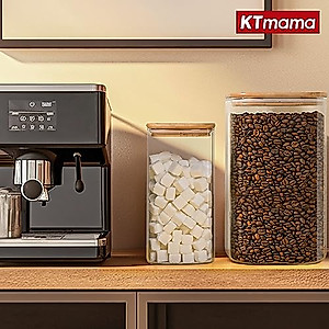 KTMAMA 1 Gallon Glass Jar with Bamboo Lid, Glass Food Storage Containers, 138 oz Cereal containers, Large Square Glass Jars with Bamboo Lids for Rice, Pasta, Oats, Grains, Cookies, Coffee Beans