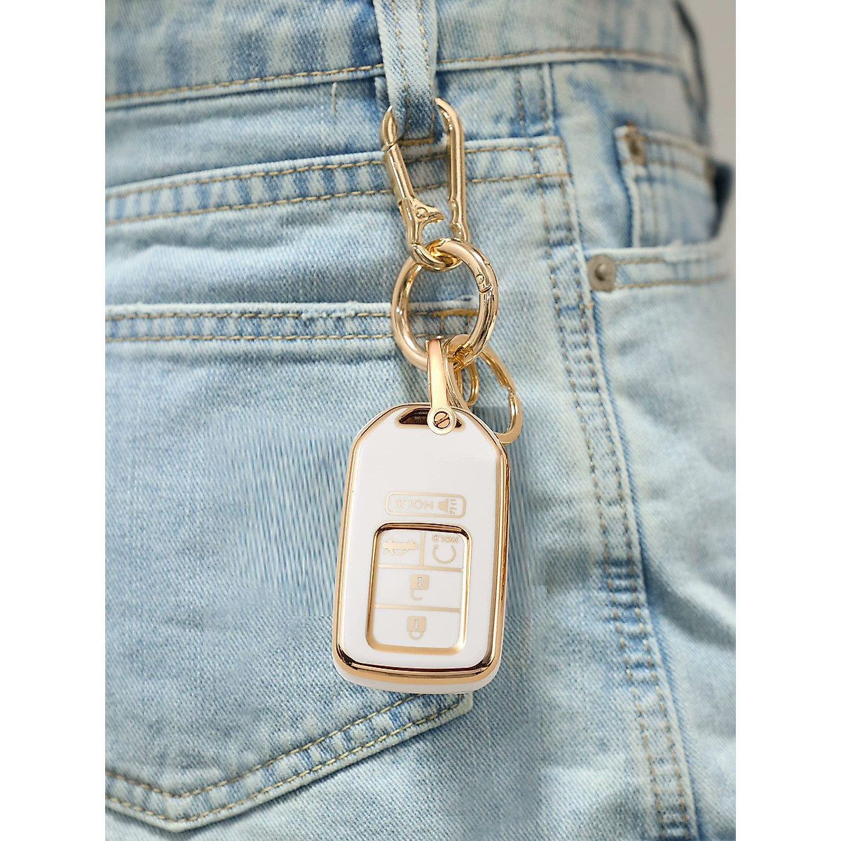 LEERLY Key Fob Cover for Honda Accessories, Key Case with Key Chain Compatible with Civic Accord Pilot CRV HRV CRZ Fit Odyssey Ridgeline JED Crosstour Smart Key 5 Buttons white