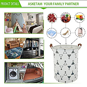 ASKETAM Fabric Laundry Basket Canvas Laundry Hamper for Dirty Clothes Toy Organizer Kid Nursery Room Decor Basket (Gray round triangle)