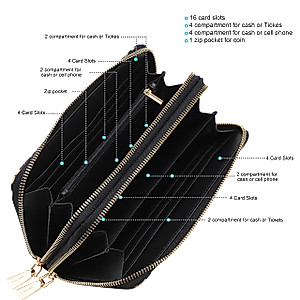 B BRENTANO Vegan Leather Double Zipper Pocket Wallet with Grip Hand Strap (Leopard)