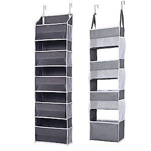 ULG 1-Pack Over Door Organizer with 5 Large Pockets 10 Mesh Side Pockets, 44 lbs Weight Capacity Hanging Storage Organizer with Clear Window for Bedroom Nursery, Kids Toys, Shoes, Diapers, Dark Grey