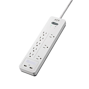 APC Surge Protector, White Power Strip PH8W, 2160 Joules, Flat Plug, 8 Outlet Power Strip