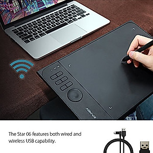 XP-Pen Star06 Wireless 2.4G Graphics Drawing Tablet Digital Tablet Painting Board with 6 Hot Keys-10x6 Inch