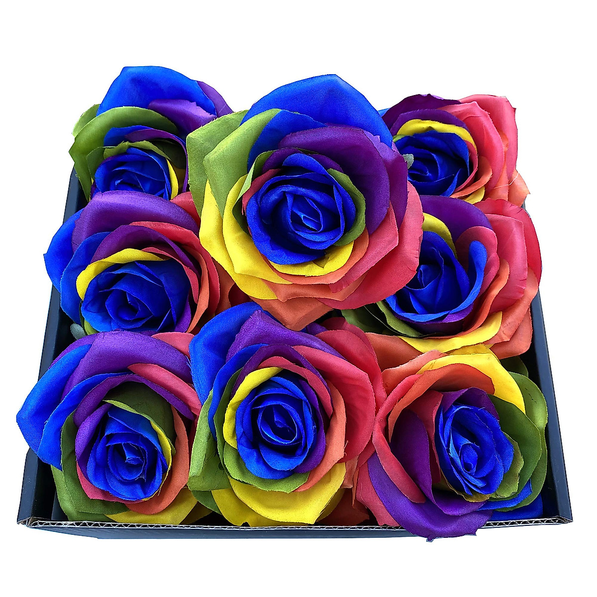 DALAMODA 20pcs Artificial Silk Rose Flower only Heads no stem Rainbow Roses Flowers-DIY Bridal Bouquet Flower or DIY Any Home Garden Decoration Flower Arrangment (head-Blue)