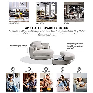 Swivel Accent Barrel Chair with Storage Ottoman,Comfy Teddy Upholstered 360° Recliner Sofa Club Chaise Leisure Round Lounge Armchair Singel Lazy Sofá Arm Chairs and Footrest Set for Living Room/Hotel