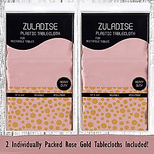 ZULADISE Rose Gold Tablecloth Plastic 2 Pack Rose Gold Table Cloths for Parties Disposable Rose Gold Plastic Tablecloth 54x108 Rectangle Rose Gold Table Cover for Birthday, Bachelorette, Baby Shower
