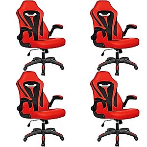SeekFancy Gaming Chair Set of 4, Computer Gaming Chair Video Game Chairs for Teens Adults, Ergonomic Gaming Chair High Back Cheap Computer Office Chair, Red Silla PC Gamer Chair with Lumbar Support