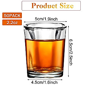 50 Pack 2.2 Ounce Shot Glasses Bulk Heavy Base Shot Glass Set Square Shot Glasses Clear Shot Glasses for Vodka Whiskey Wine Beer Espressos Liquors Family Party