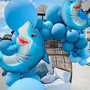 2 PCS Shark Balloons 1st Birthday Baby Shower Ocean Shark Theme Party Mylar Foil Shark Balloon Decor Supplies