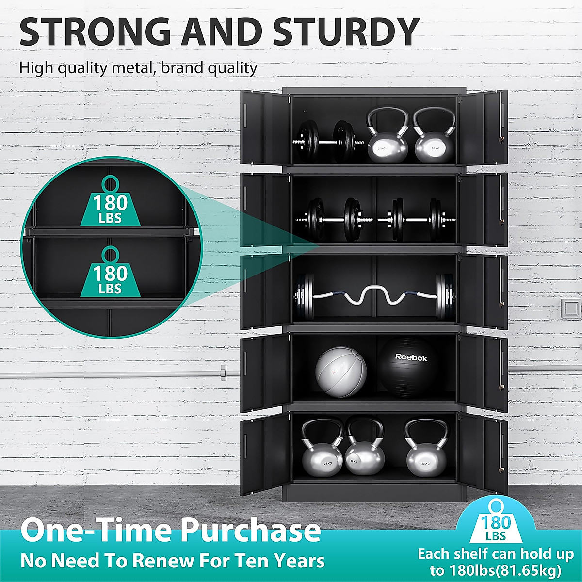 SISESOL Metal Garage Storage Cabinet with 10 Doors and 4 Shelves 71" Pantry Cabinet Utility Storage Cabinet Locking Steel Storage Cabinet Utility Locker Multifunctional Garage Storage((Black, 71")