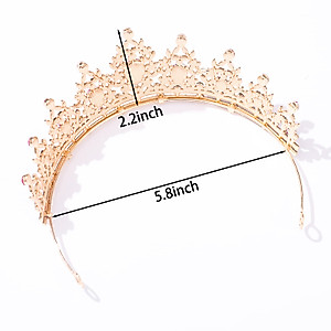 FORSEVEN Crystal Tiaras for Women, Wedding Tiaras and Crowns for Women Tiaras for Girls Birthday Party Princess Crown Hair Accessories Bride Rhinestone Headbands (Gold+Rose Red)