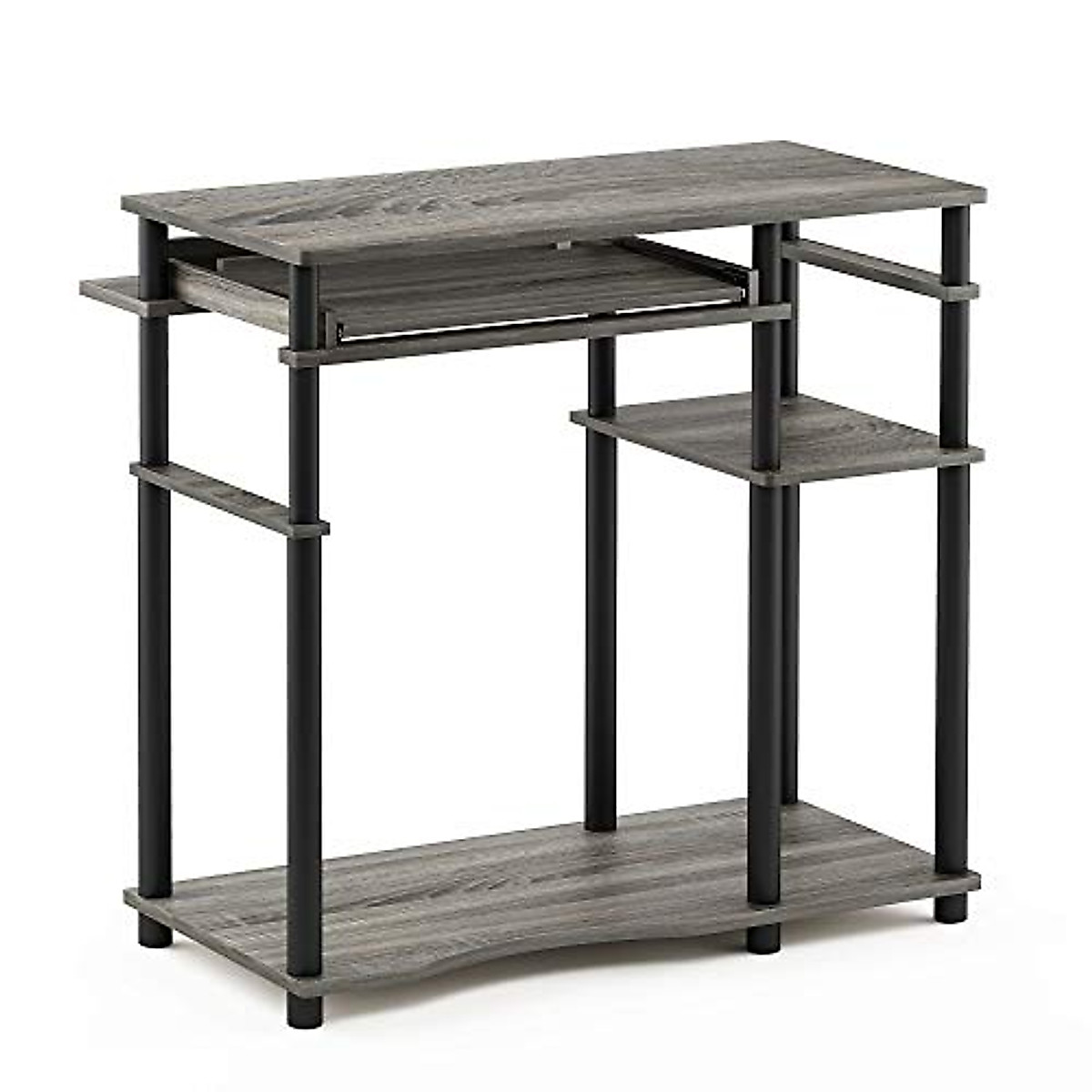 Furinno Abbott Computer Desk with Bookshelf, French Oak Grey/Black