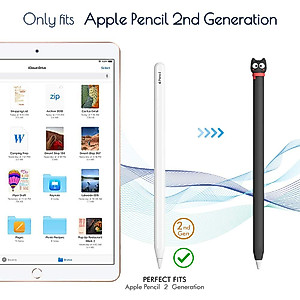 Case for Apple Pencil 2nd Generation Case Soft Silicone Sleeve Cute Cat Design Holder Protective Cover Accessories Compatible with iPad Pencil 2nd Gen Plus Nib Cover (Black)