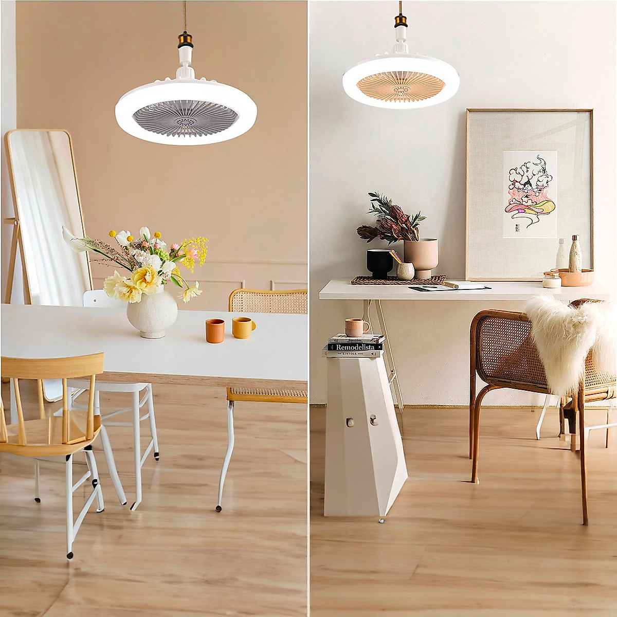 ADKBO Ceiling Fan with Light, Low Profile Ceiling Fan Light with Remote, Adjustable Directional Modern LED Light Bulb Fan for Living Room, Kitchen (Modern, Gray)