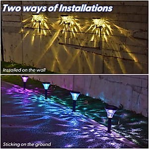 Pathway Solar Outdoor Lights Waterproof: Bright Color Changing Garden Path Light Stake 6 Pack, Outside Landscape Wall Fence Lighting for Yard Lawn Patio Walkway Driveway Sidewalk