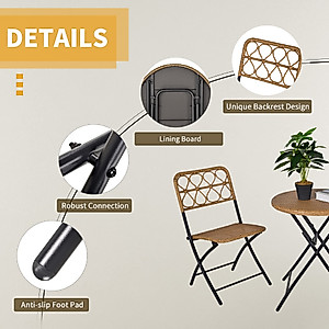 Outsunny 3 Pieces Wicker Outdoor Bistro Set, Folding Rattan Patio Furniture Set with Coffee Table and Porch Chairs for Backyard, Balcony, Garden, Natural