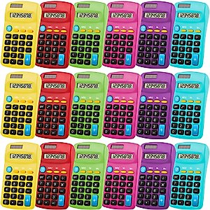 12 Pieces Pocket Size Calculator 8 Digit Display Basic Solar Battery Dual Power Mini Calculator for Desktop Home Office School Students Kids, 6 Colors