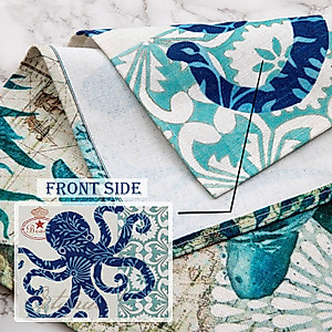 Ocean Animals Placemats Set of 4 Marine Organism Sea Horse Turtle Shell Octopus Table Mats for Dining Table 16.5x12.6 Inches