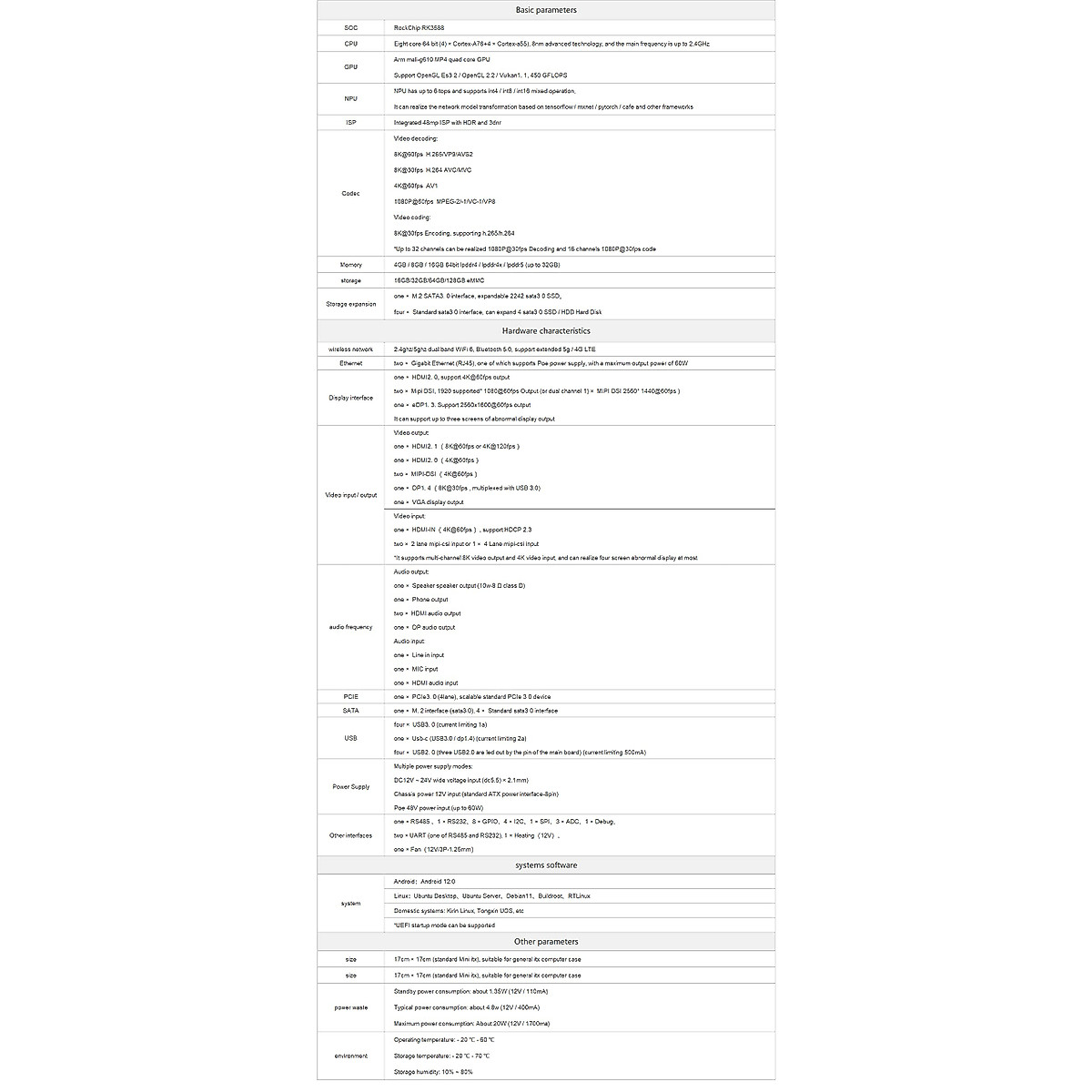 youyeetoo ITX-3588J Mini-ITX 8K AI Mainboard 16GB RAM 128GB EMMC HDMI2.1 DP POE Power Android 12 Ubuntu