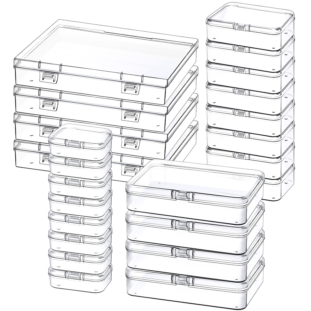 Mauproy 24 Pack Mixed Sizes Small Plastic Storage Containers, Mini Rectangular Small Items Organizer Boxes with Hinged Lids and Labels for Craft Jewelry Beads