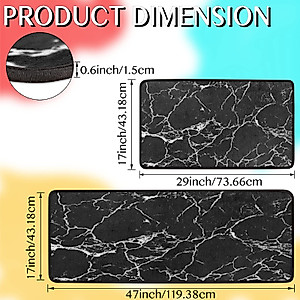 AUUXVA Black Marble Texture Lines Print Kitchen Mats Cushioned Anti Fatigue 2 pcs Set, Memory Foam Kitchen Rugs, Non Slip Washable Area Rug for Floor Sweet Home Decor, 17"x29"+17"x47"