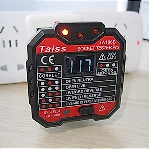 Taiss GFCI Outlet Tester New Advanced Receptacle Tester with Voltage Display 48-250V Power Socket Automatic Electric Circuit Polarity Voltage Detector Wall Plug Breaker Finder CAT II 300V TA106B