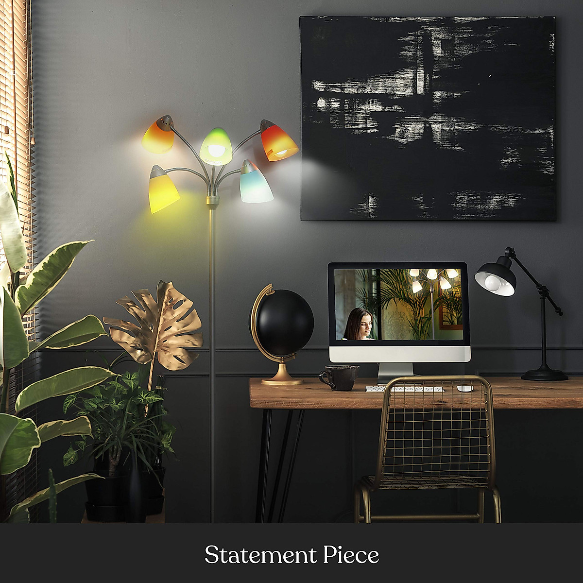 Brightech Medusa LED Floor Lamp – Multi-Head Dimmable Floor Lamp for Living Rooms & Offices – Tall Lamp with Interchangeable Shades, Adjustable Standing Lamp for Bedroom Reading – Silver