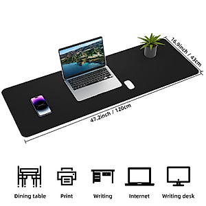 Large Desk Mat 47.2" x 17" Leather Desk Pad Protector with Natural Cork & PU Leather, Non-Slip Office Desk Mat, Large Mouse Pad, Waterproof Desk Blotter pad for Office&Home(Black)