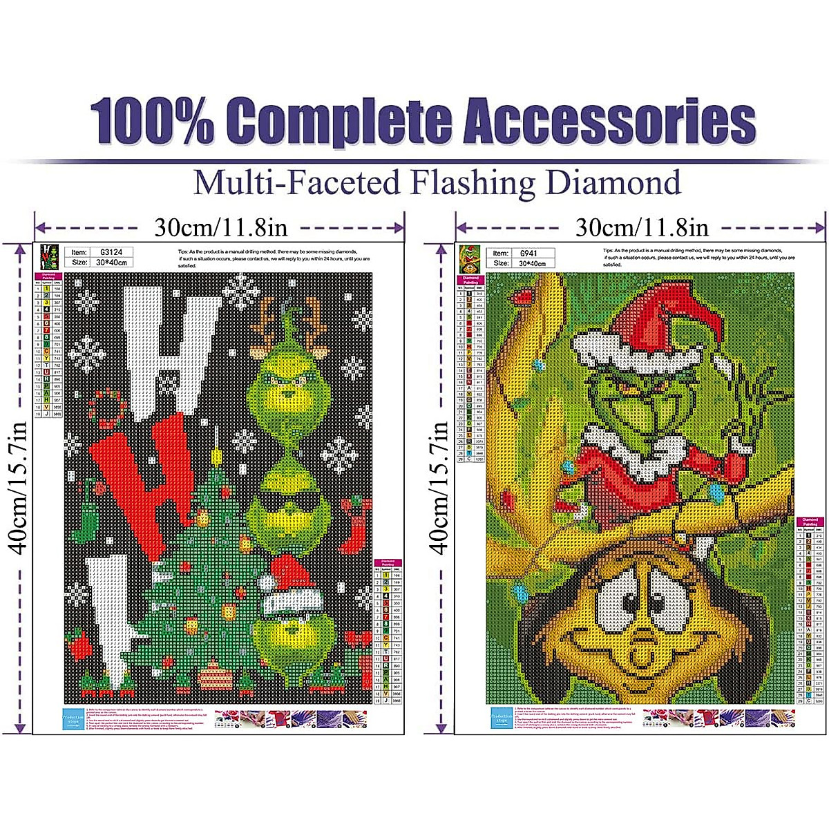 Akahllc 2 Pack Christmas Diamond Painting Kits,Christmas Diamond Art Kits for Adults Beginners,5D Christmas Gem Painting Kits for Gift Home Wall Decor(12X16 inch)