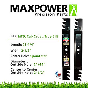 MaxPower 561544XB Commercial Mulching 2 Blade Set for 46” Cut MTD, Cub Cadet, Troy-Bilt, 742-04290-X, 942-04290-X, 942-04361, Black
