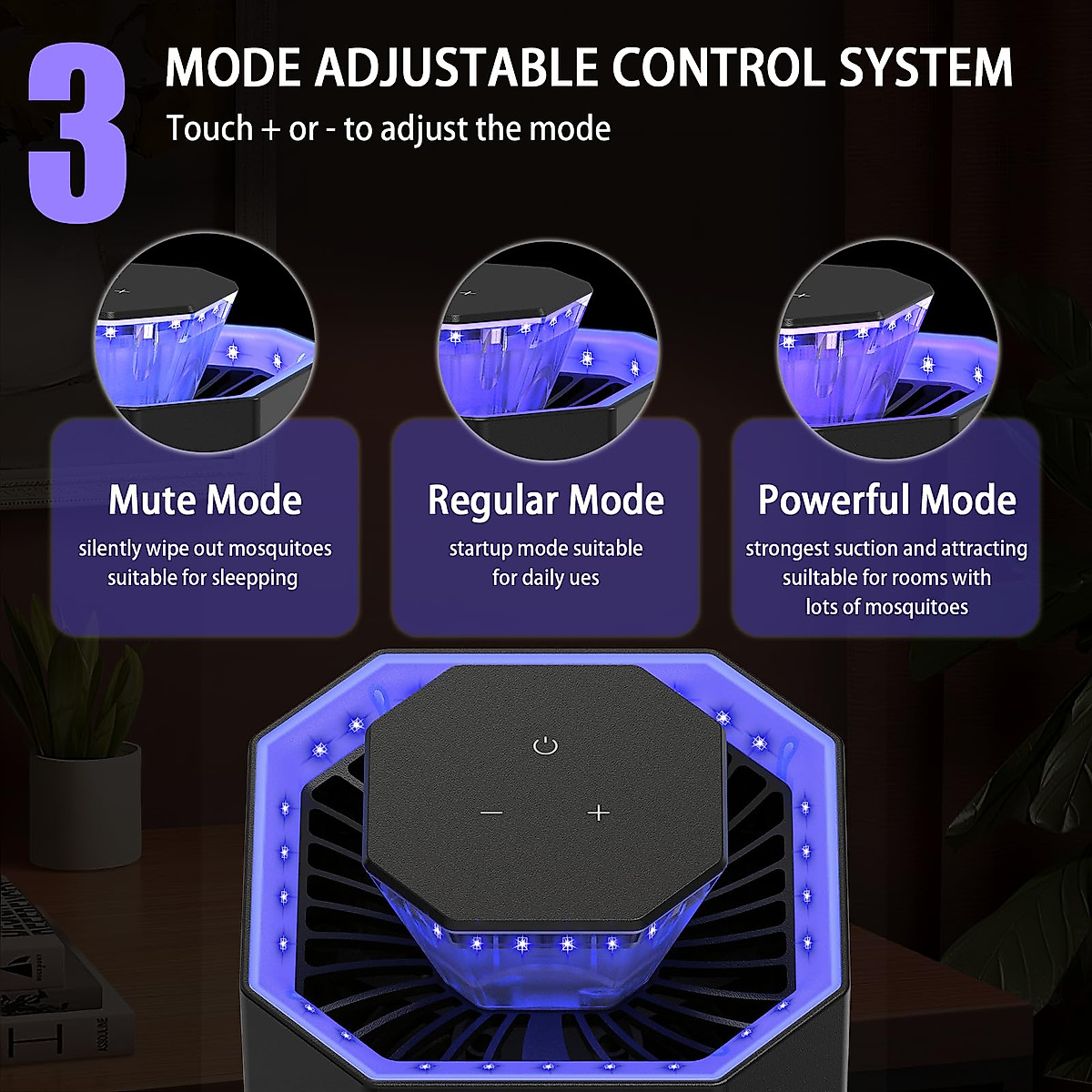 Bug Zapper Indoor, Mosquito Zapper & Killer with Dual Circles of Blue Light & 2 Glue Boards for Mosquitoes Fruit Flies Gnats, Powerful 3 Speed Adjustable Fruit Fly Traps for Indoors Kitchen Home