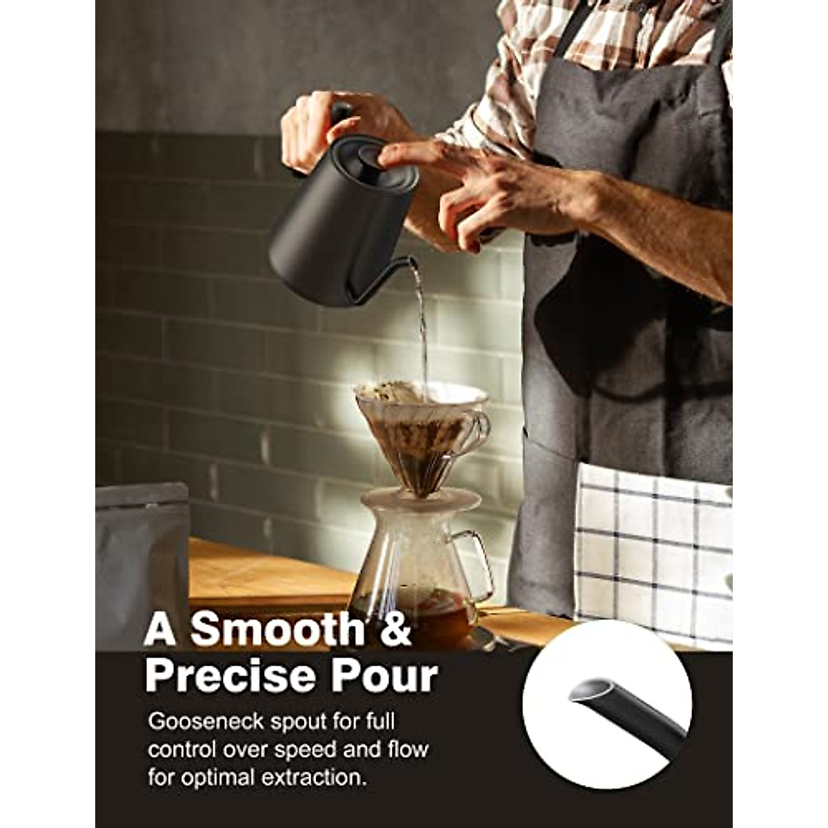 JIANW Gooseneck Electric Pour-Over Kettle, Temperature Variable Kettle for Coffee Tea Brewing, 0.9L Quick Heating Stainless Steel Holding, Built-in Stopwatch,Black