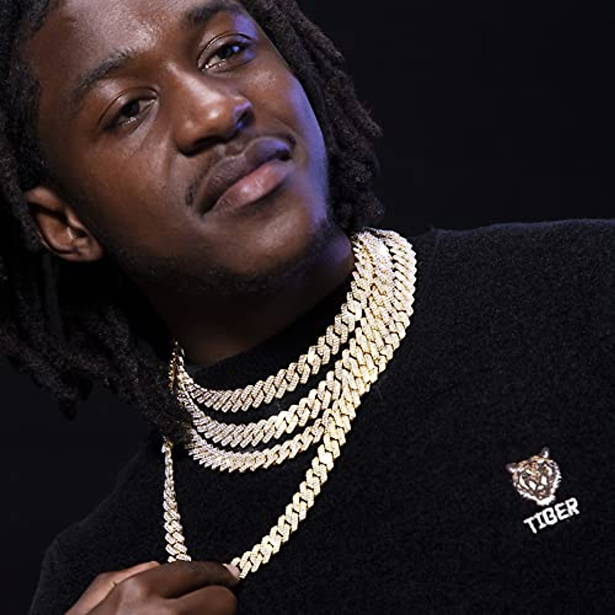 nkjegol Cuban Chain Necklaces Silver/Gold Cuban Link Chains Mens Iced Out Miami Bling Diamond Hip Hop Jewelry for Women (16 inch, Silver)