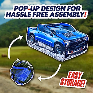 Chevy Silverado Pop Up Tent, Large Off-Road Pickup Truck Play Tent for Kids, Indoor and Outdoor Birthday Gift Boy, Blue