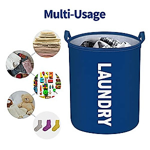 Consmos 2-Pack Collapsible Laundry Basket, Large Laundry Hamper with Handle, Freestanding Laundry Baskets Dirty Clothes Basket for Bedroom, Bathroom& College Dorm, Dark Blue