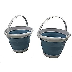 SAMMART 8.5L (2.2 Gallon) Collapsible Plastic Bucket - Foldable Round Tub - Portable Fishing Water Pail - Space Saving Outdoor Waterpot. Size 31cm Dia (Grey/Steel Blue, 2)