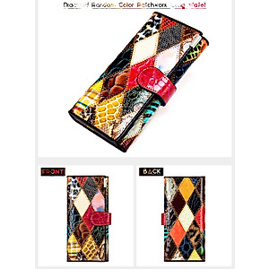 Women Multicolor Wallets Genuine Leather Card Holder Large Purses Phone Clutch (Multicoloured Diamond-L)