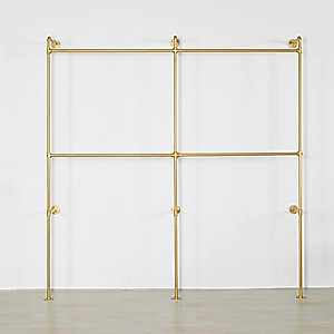 ZGZR Industrial Pipe Clothes Rack Metal Clothing Store Display Stands Wall Mounted Garment Rack, Heavy Duty Hanging Rod for Closet Storage, 89.8in Gold